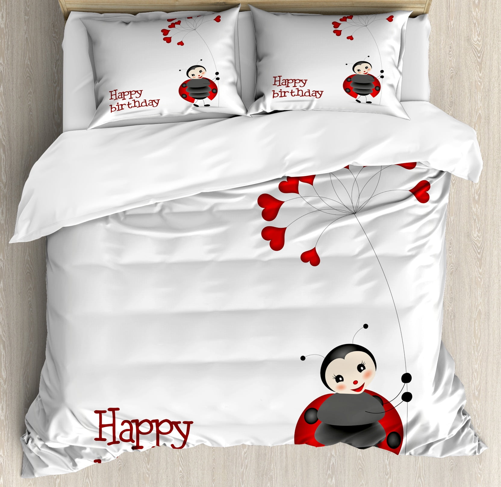 Birthday Party Duvet Cover Set, Ladybug Wings Flower Inspired Heart ...