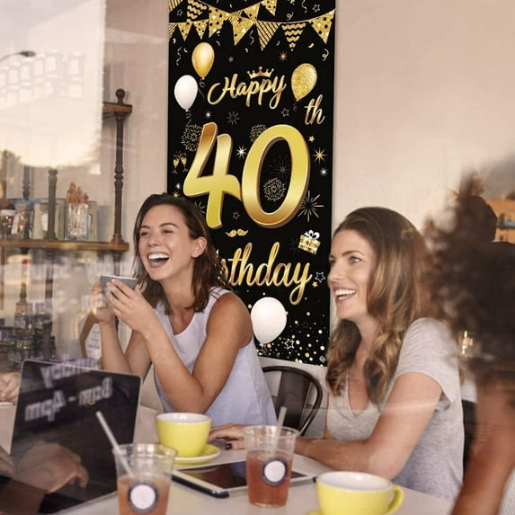 Birthday Party Flag Balloon Set,Black And Gold Glitter Logo, Birthday ...