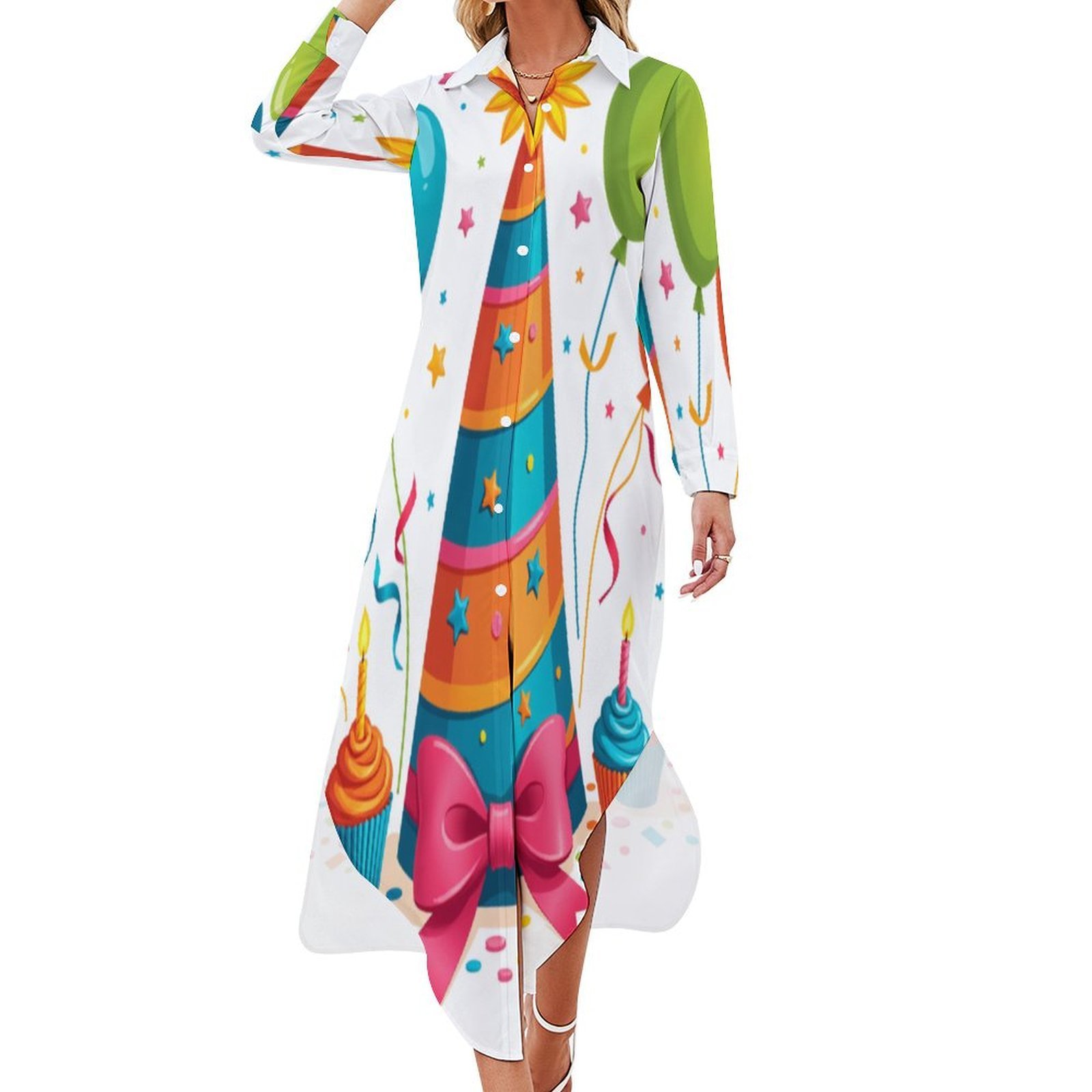 Birthday Party Fun Colorful Balloons Shirt Dress Long Sleeve Street ...