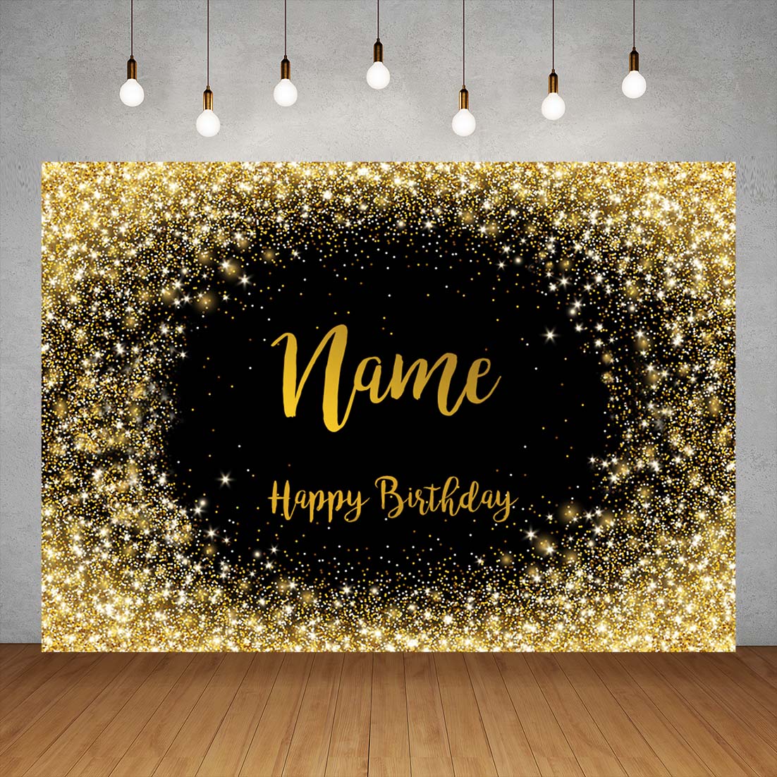 Birthday Party Golden Glitter Custom Name Photography Backgrounds Vinyl ...