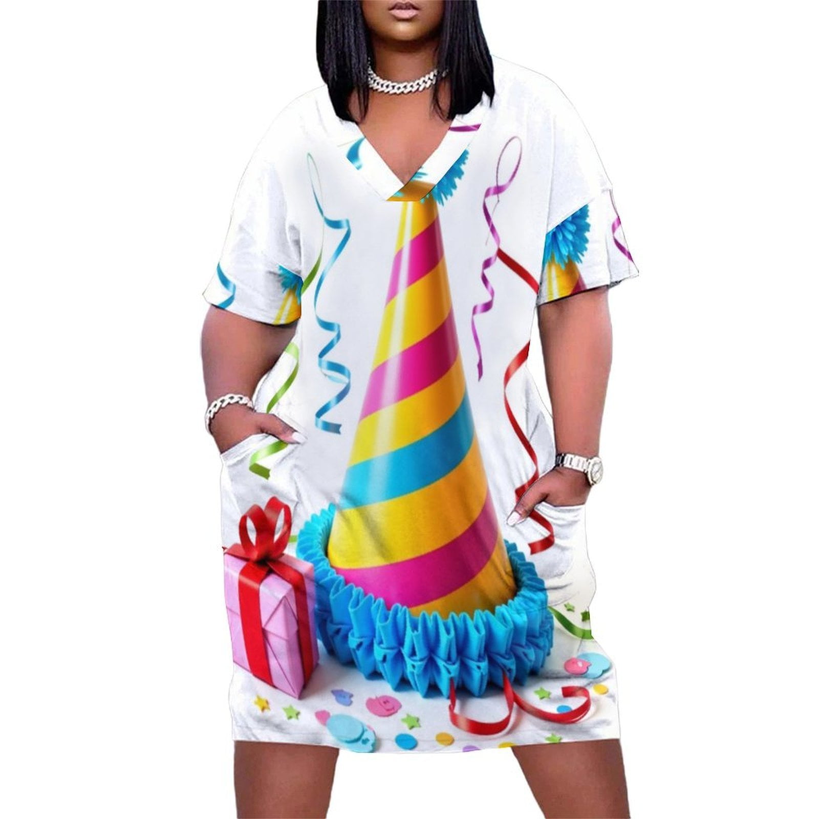 Birthday Party Hat And Presents Loose Pocket Dress Dresses Summer ...