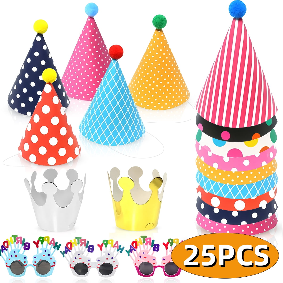 Birthday Party Hats with Party Glasses Tiny Paper Party Hats with Pom ...