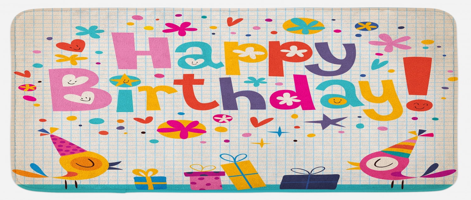 Birthday Party Kitchen Mat, Theme Math Student Note Pad Floral Rainbow ...