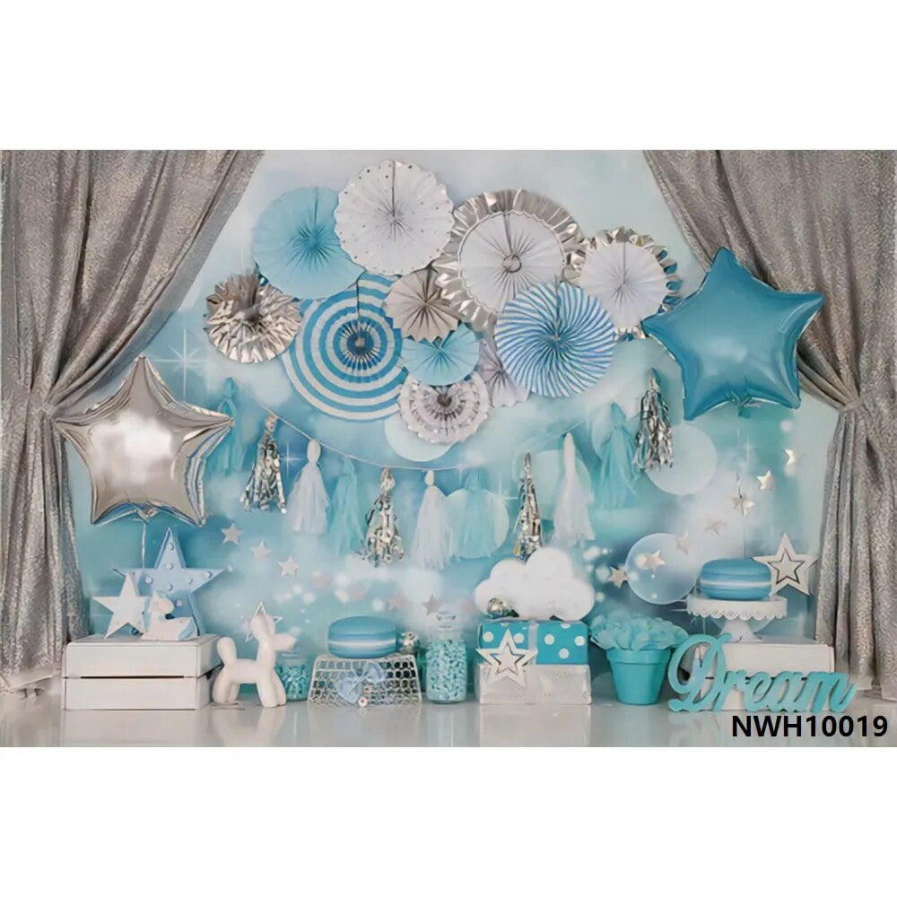 Birthday Party Photo Backgrounds Balloons Stars Bears Gift Cake Newborn ...