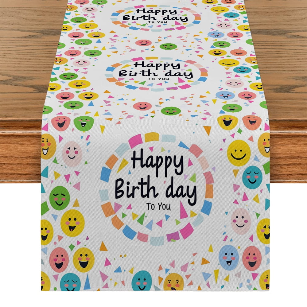 Birthday Party Polka Dot Smiley Face Table Runner Kitchen Table r ...