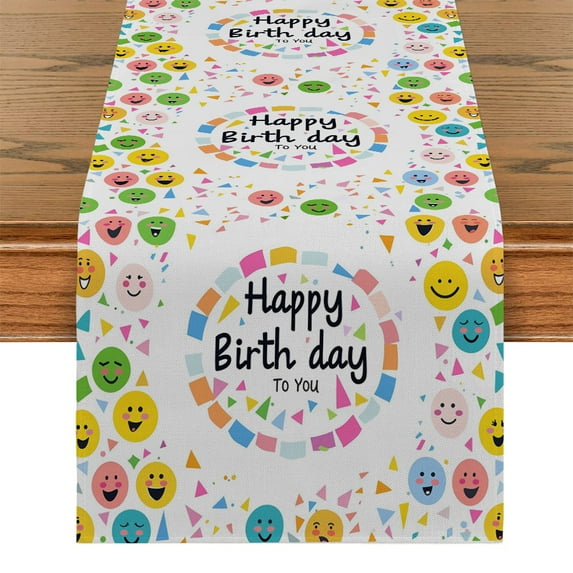 Birthday Party Polka Dot Smiley Face Table Runner Kitchen Table r ...