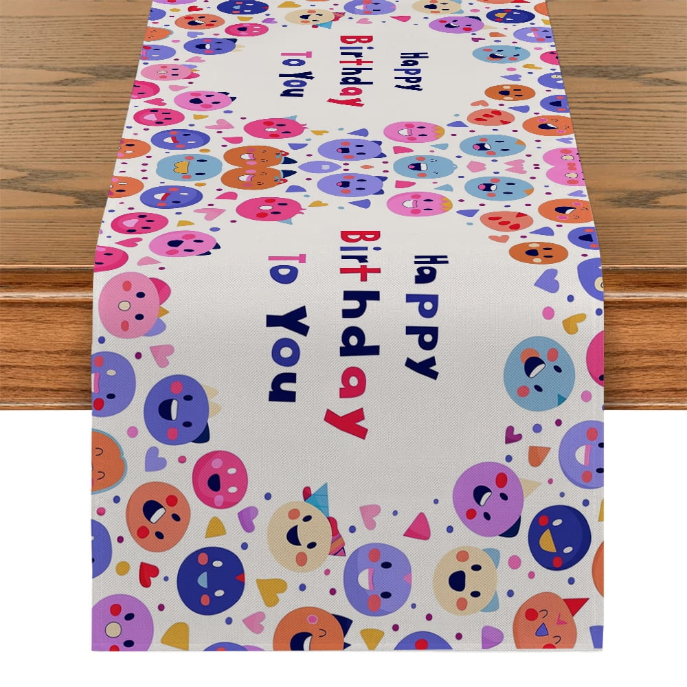 Birthday Party Polka Dot Smiley Face Table Runner Kitchen Table r ...