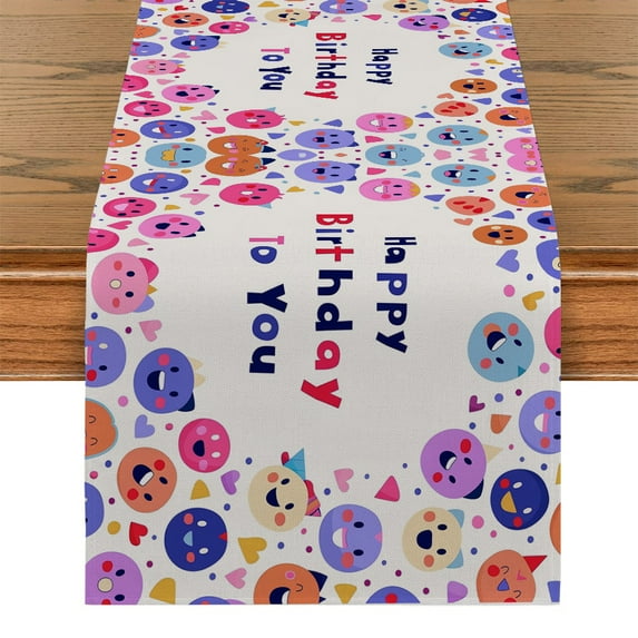 Birthday Party Polka Dot Smiley Face Table Runner Kitchen Table r ...