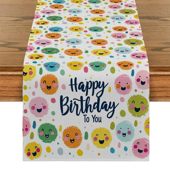 Birthday Party Polka Dot Smiley Face Table Runner Kitchen Table r ...