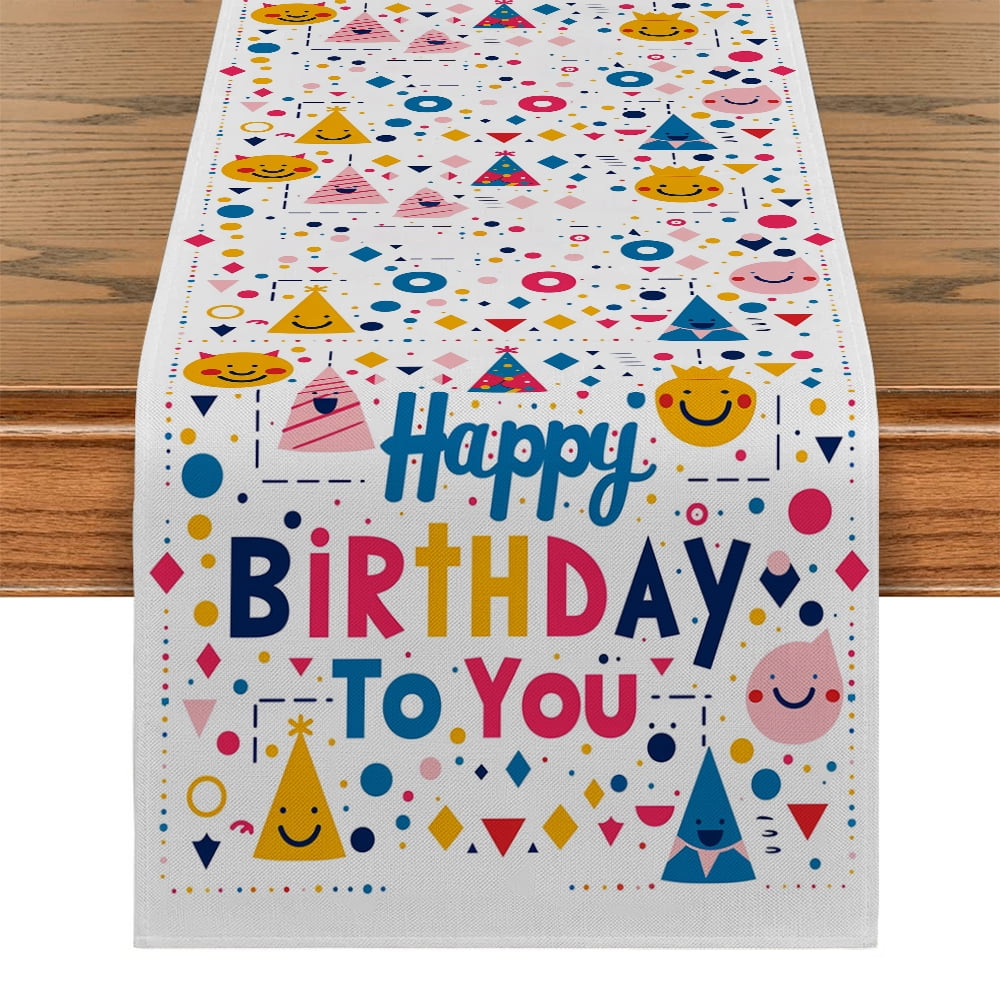Birthday Party Polka Dot Smiley Face Table Runner Kitchen Table r ...