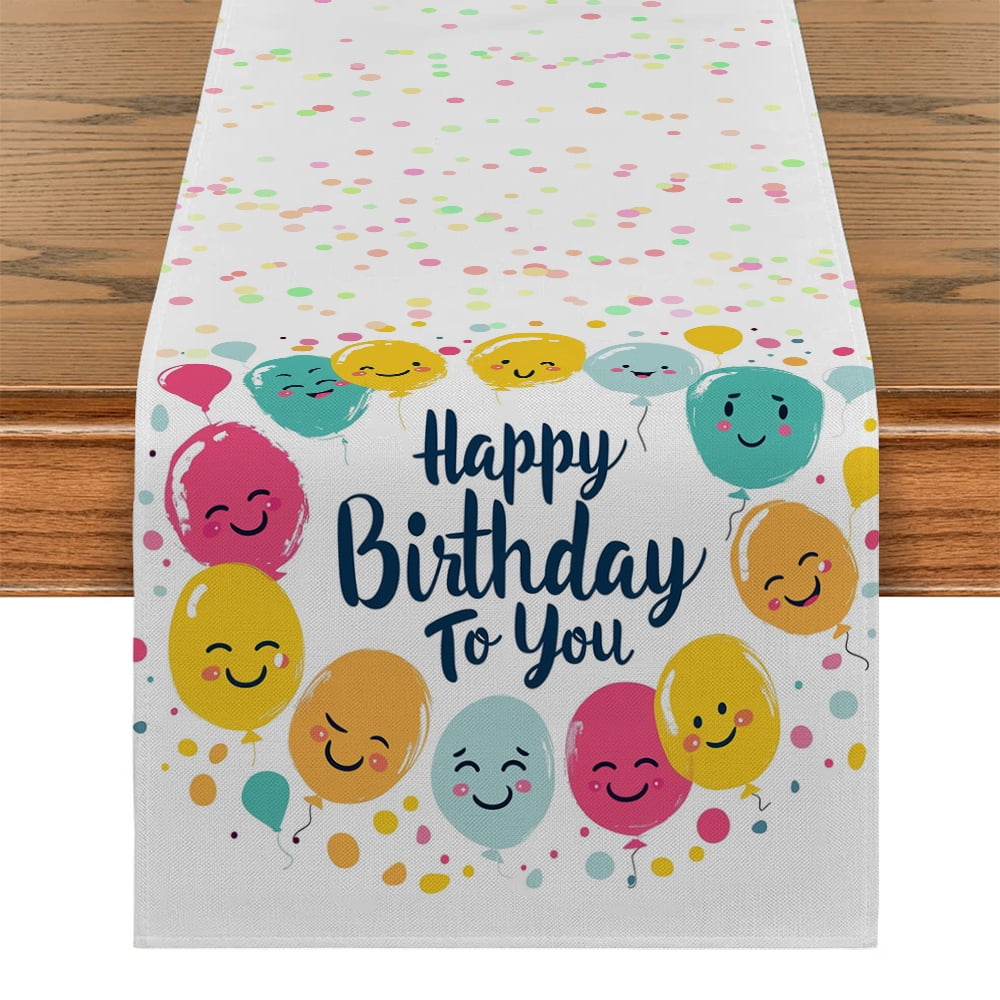 Birthday Party Polka Dot Smiley Face Table Runner Kitchen Table r ...