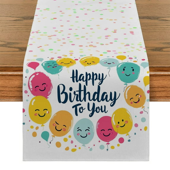 Birthday Party Polka Dot Smiley Face Table Runner Kitchen Table r ...