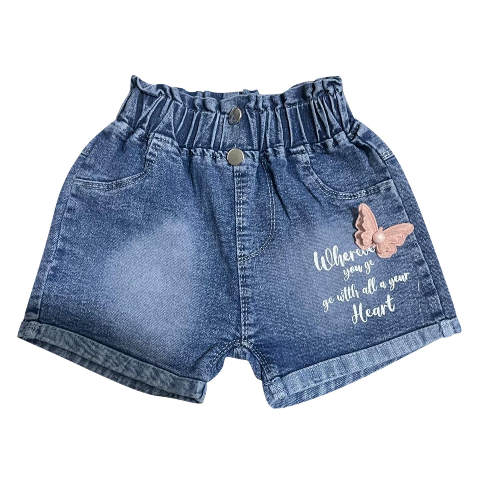 Birthday Party Short Pants for Girls, Cotton Denim Shorts with Elastic ...