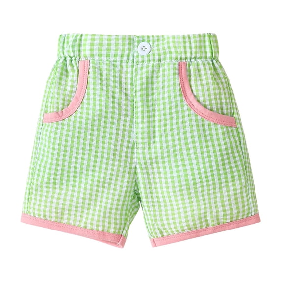 Birthday Party Shorts for Kids, Elastic Waist Checkered Cotton Blend ...
