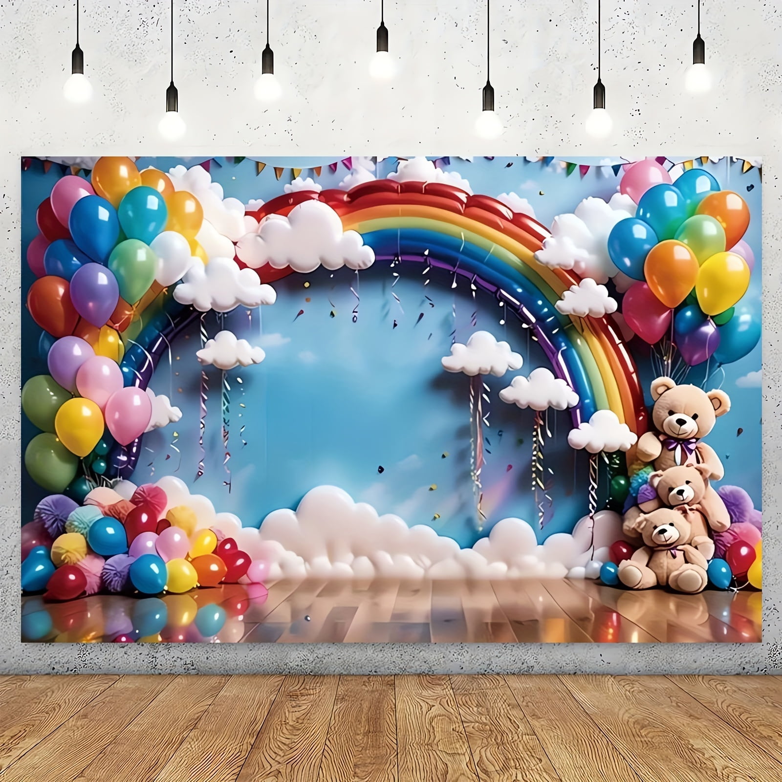 Birthday Party Shower Background Flowers Clouds Rainbow Photography ...