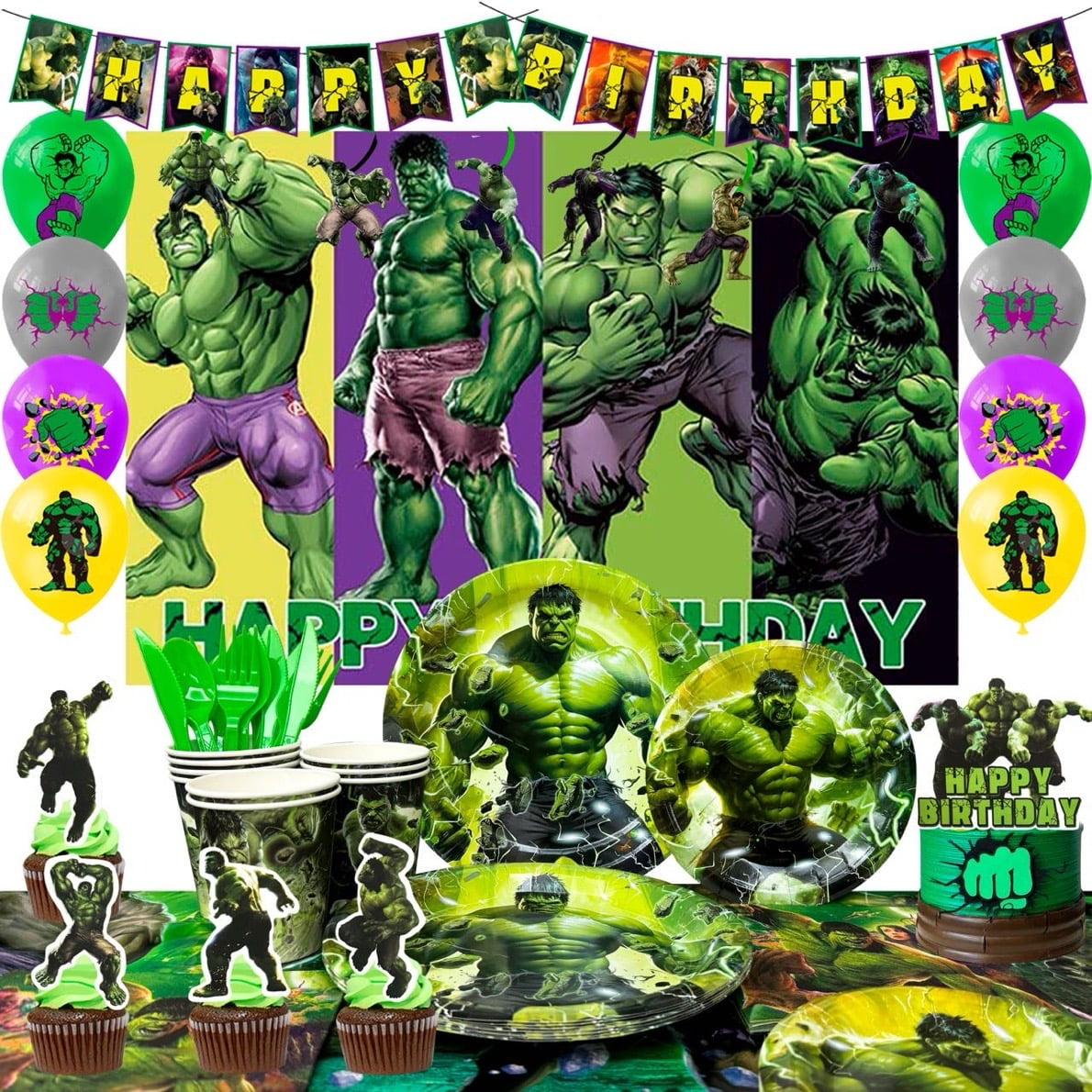 Hulk Birthday Party Supplies, 112pcs Hulk Party Decorations & Tableware ...