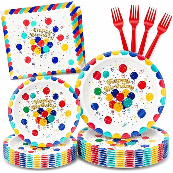 Birthday Party Supplies for 24 Guests – 96-Piece Disposable Party ...