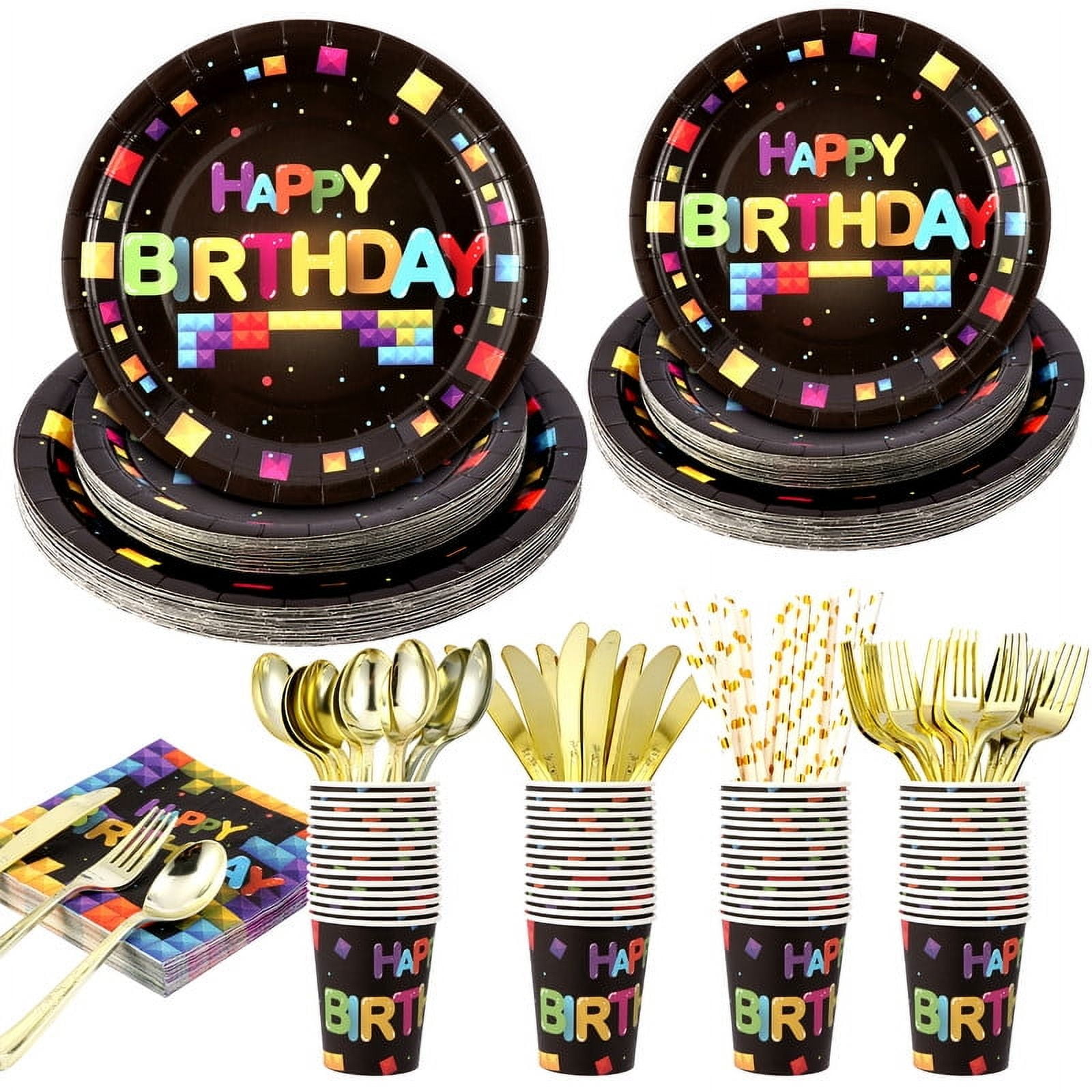Birthday Party Tableware Set Pixel-style Colorful 400-piece For 50 ...