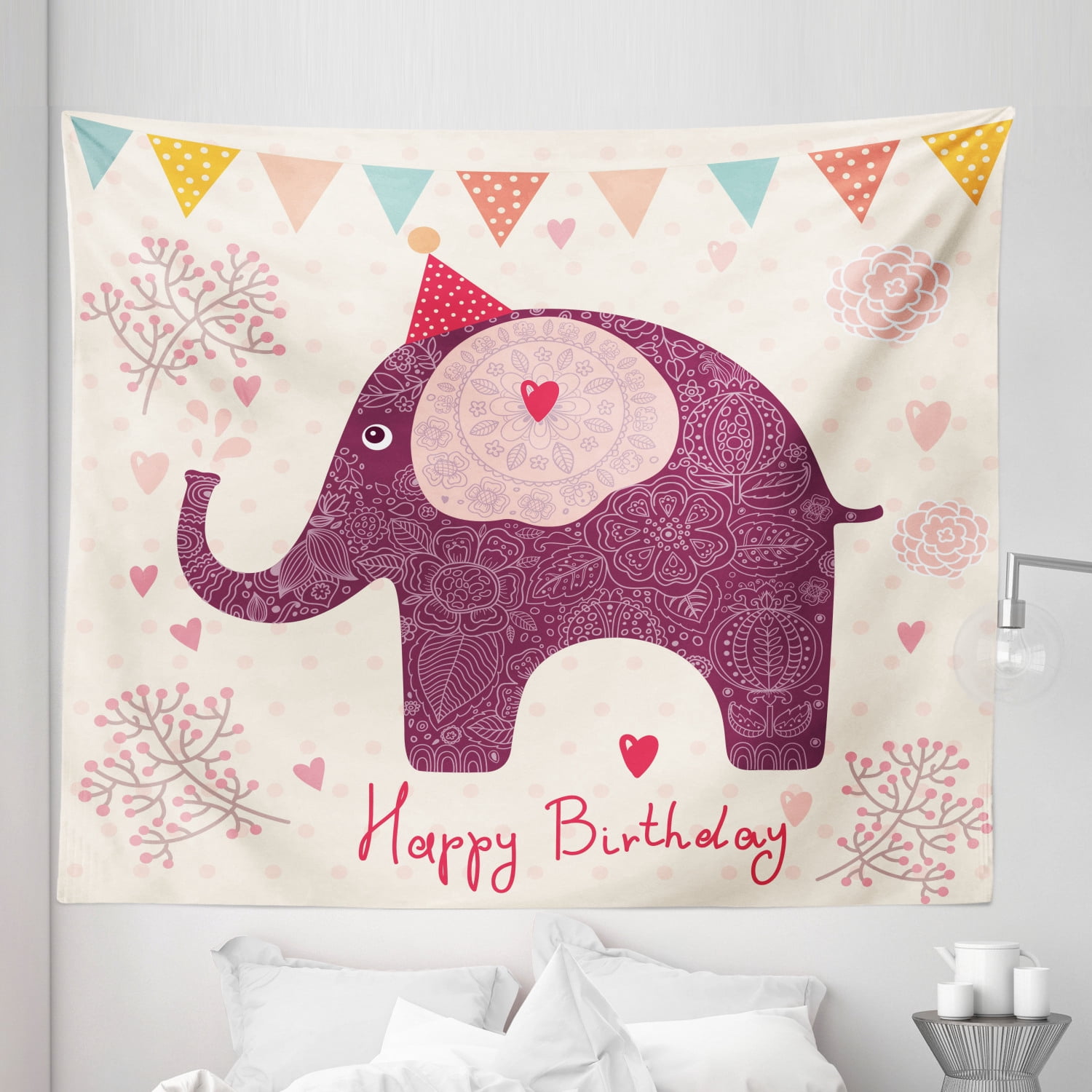 Birthday Party Tapestry, Paisley Motif Image with Purple Color Party ...