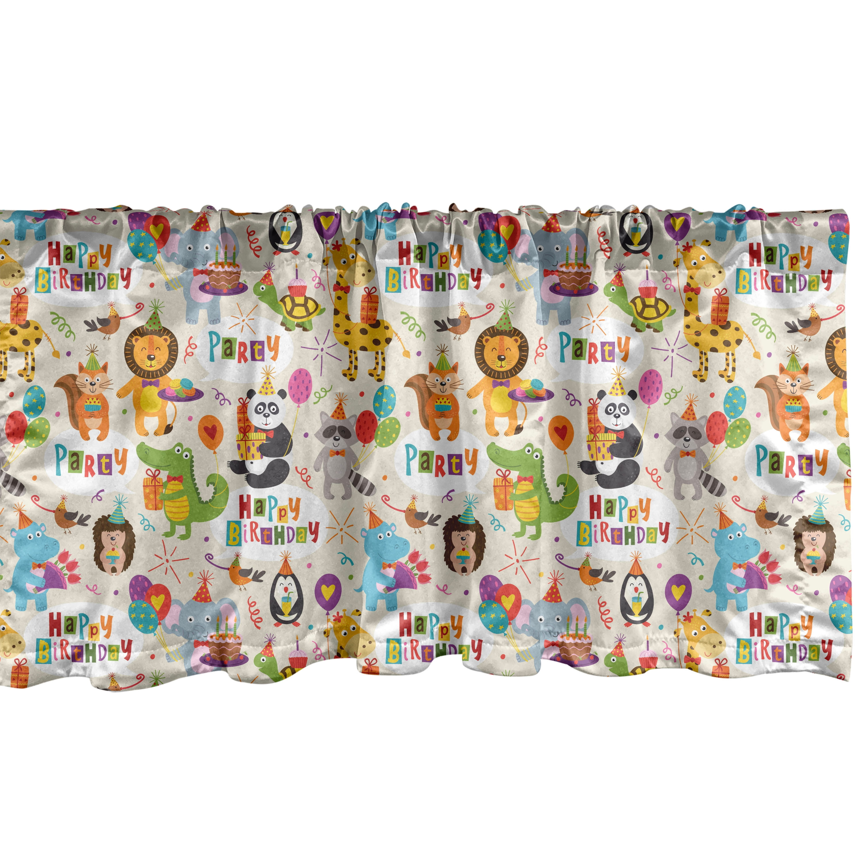 Ambesonne Birthday Party Valance Pack of 2, Happy Animals Fun, 42"X12 ...