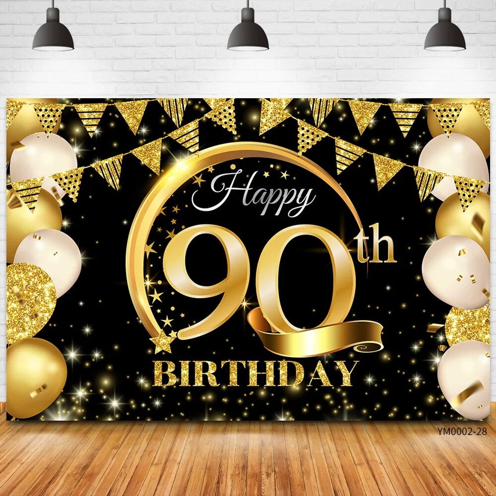 Birthday Party ration Extra Large Fabric Black Gold Sign Poster For Anniversary Age Photo Booth ...