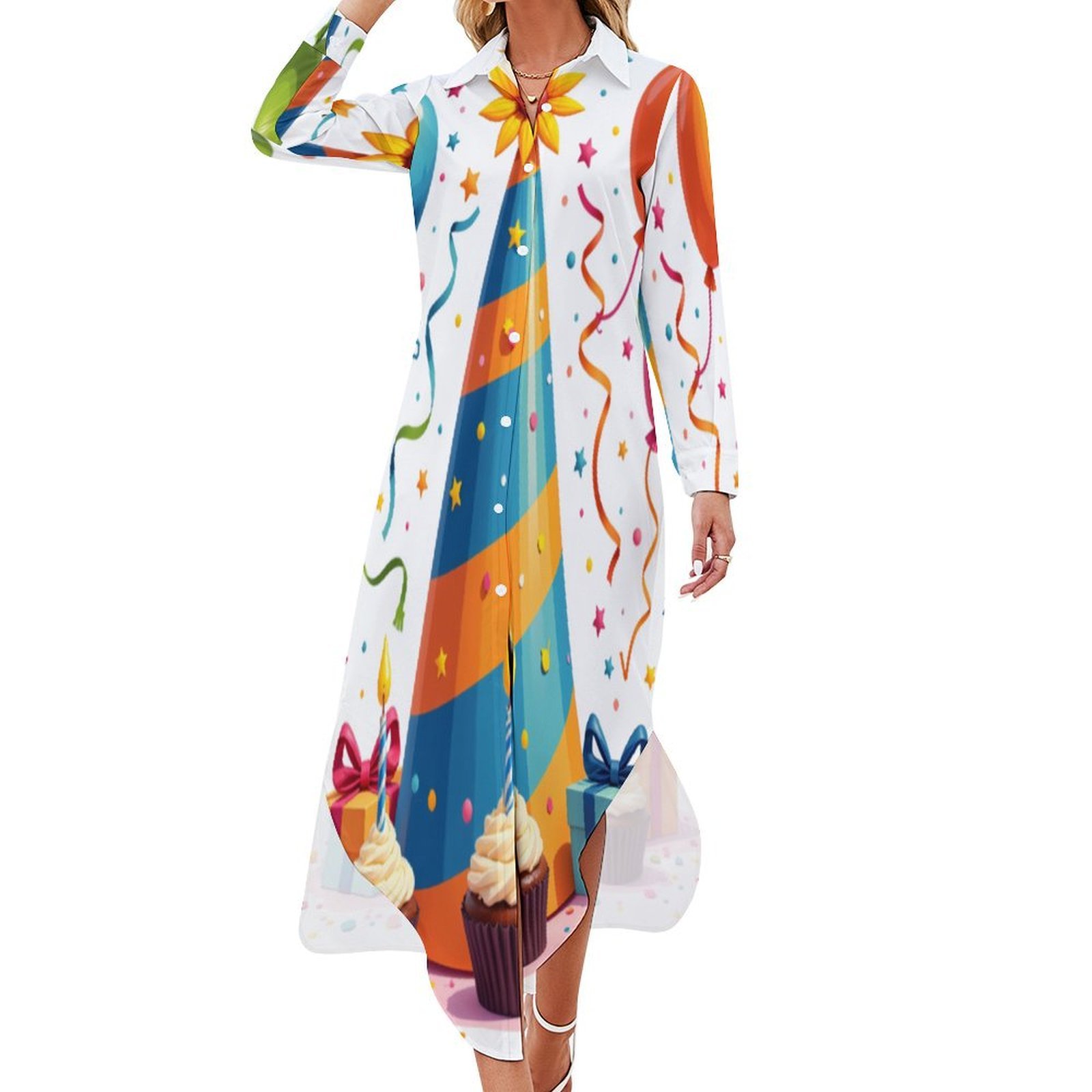 Birthday Party with Balloons And Cake Shirt Dress Long Sleeve Street ...