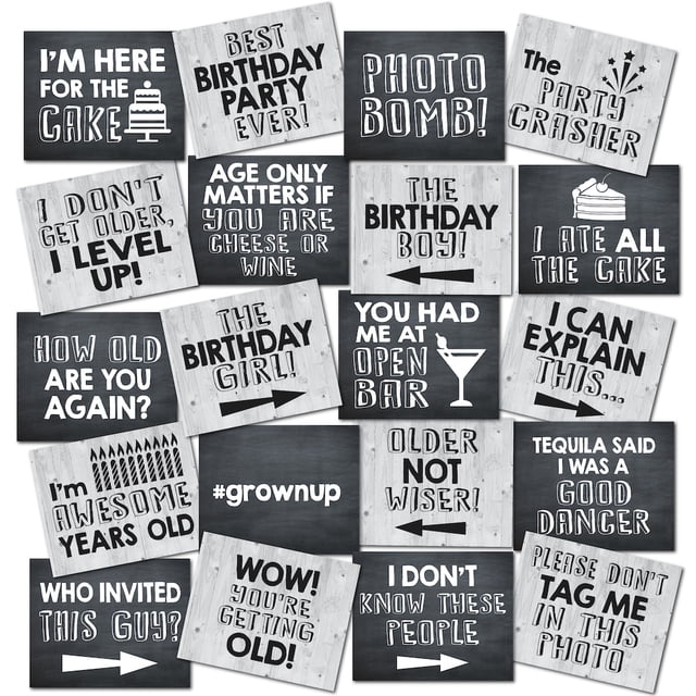 Birthday Photo Booth Props - 20 Designs, 8x10, Double Sided, 30th 40th ...