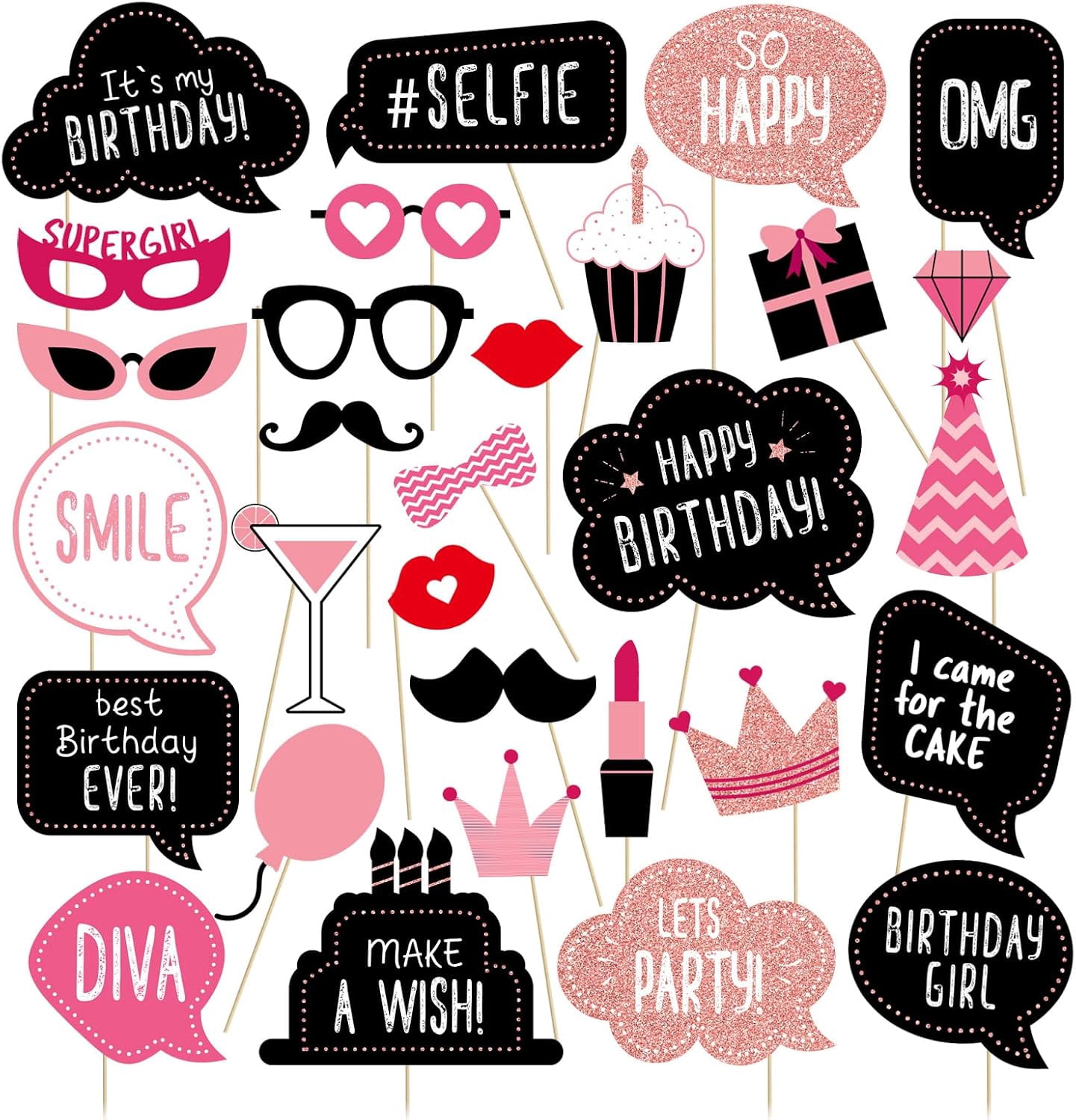 Birthday Photo Booth Props Kit - Party Favors Supplies Decoration Set ...