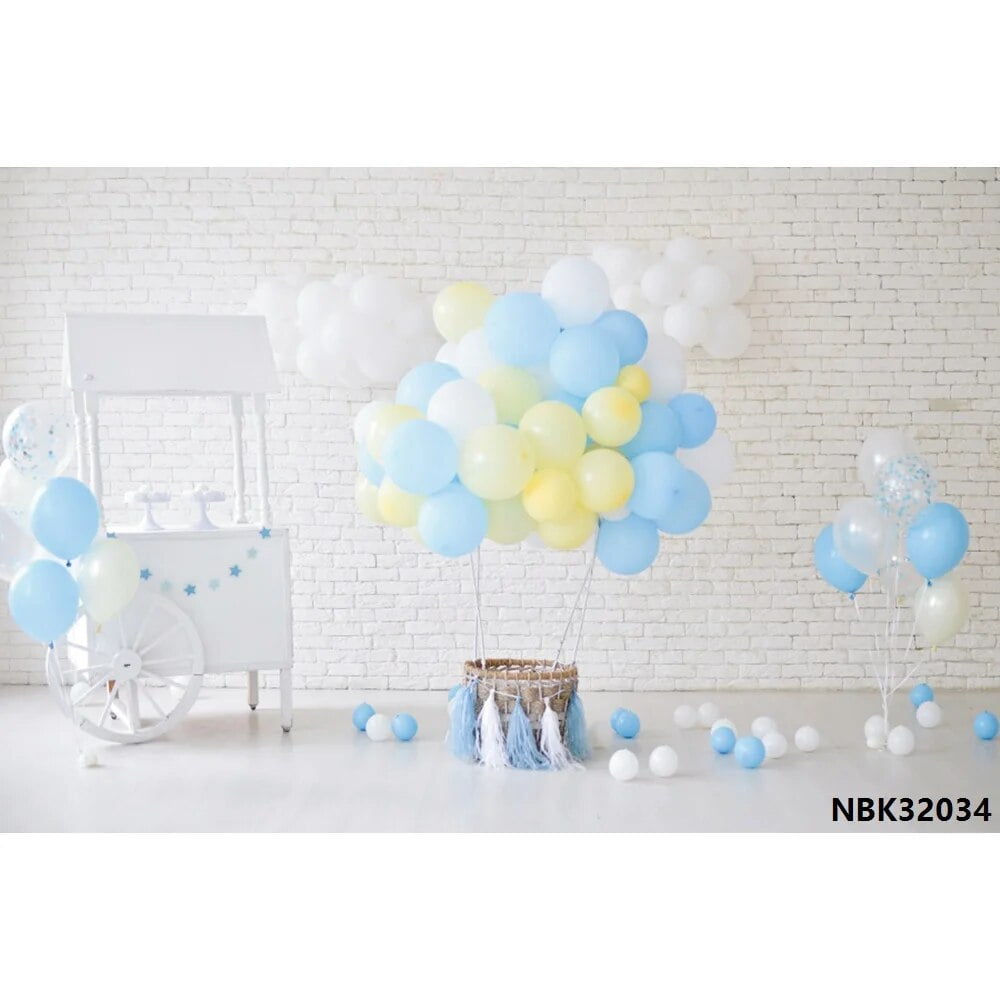 Birthday Photocall White Brick Wall Balloons Donut Candy Balloons Baby ...
