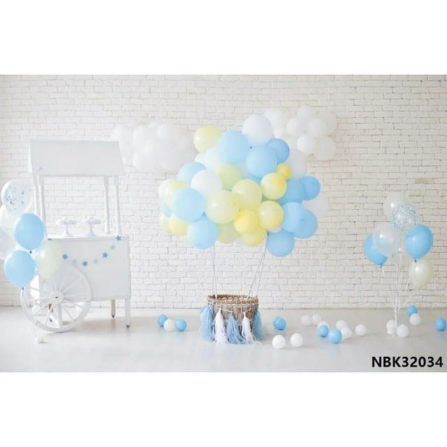 Birthday Photocall White Brick Wall Balloons Donut Candy Balloons Baby ...