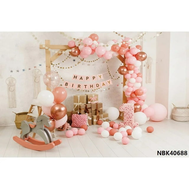 Birthday Photocall White Brick Wall Balloons Donut Candy Balloons Baby ...