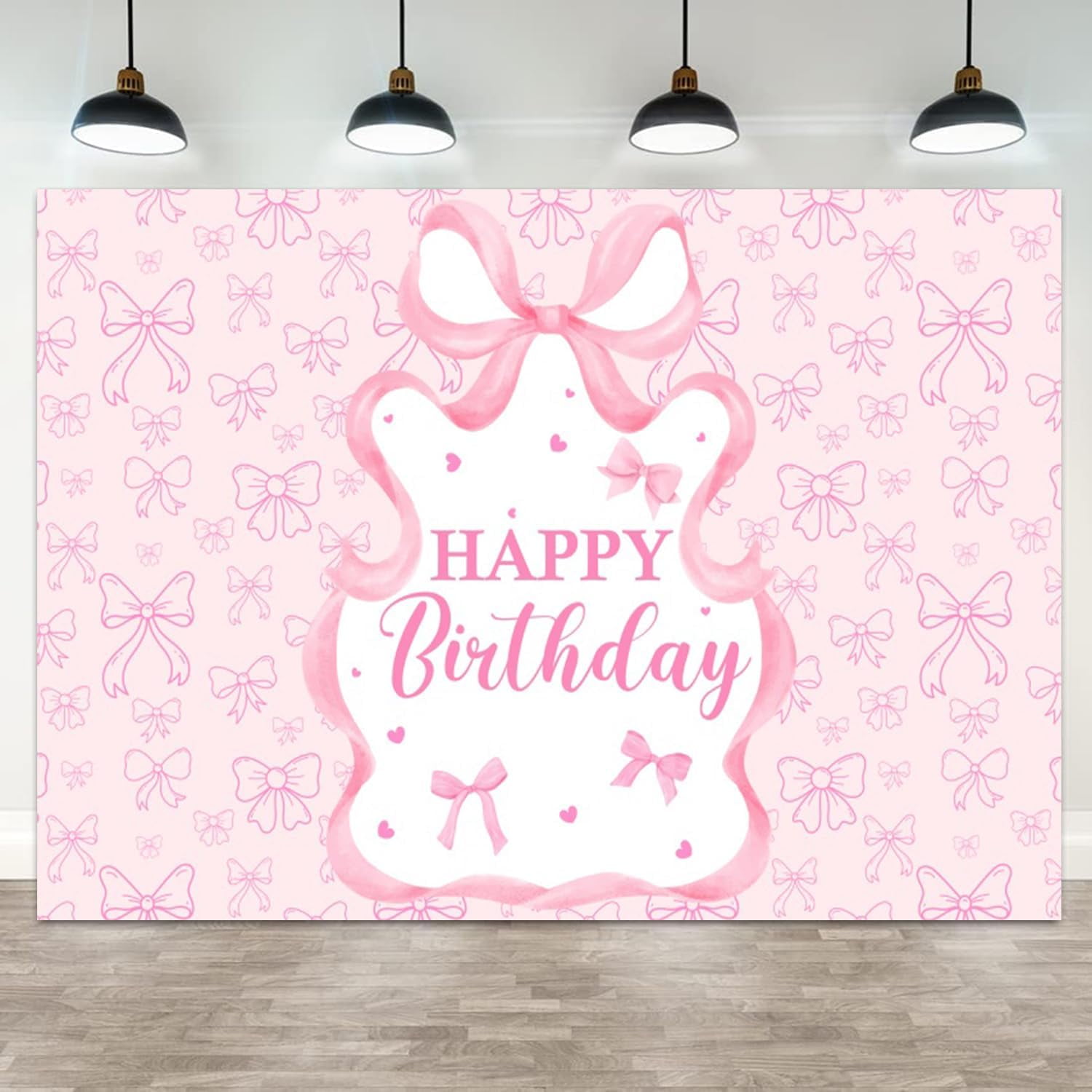 Birthday Photography Backdrop Pink Bow Ribbon Happy Birthday Background ...