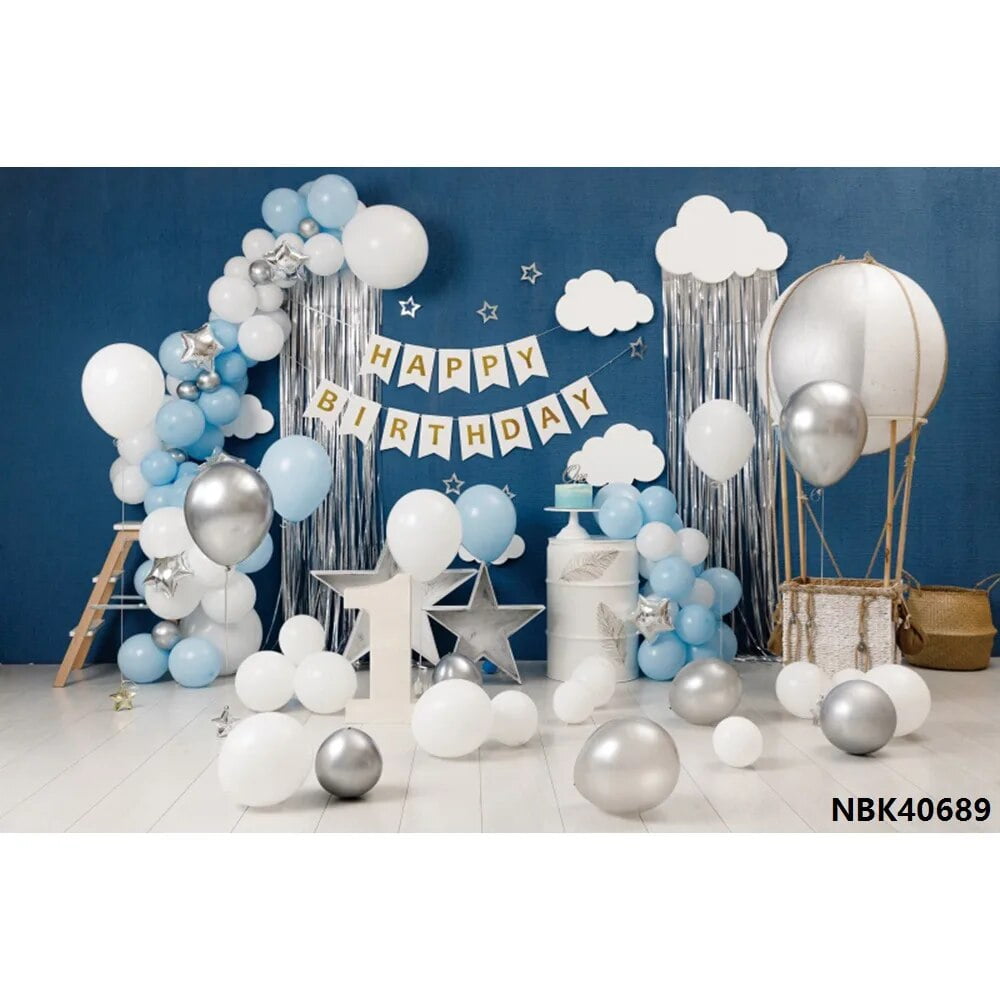 Birthday Photophone White Clouds Stars Hot Air Balloon Gifts Baby ...