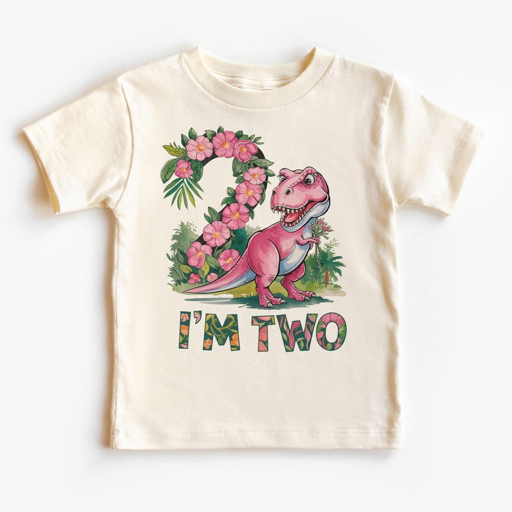 Birthday Pink Girls T-Rex Dinosaur Toddler Shirt - I'M Two ...