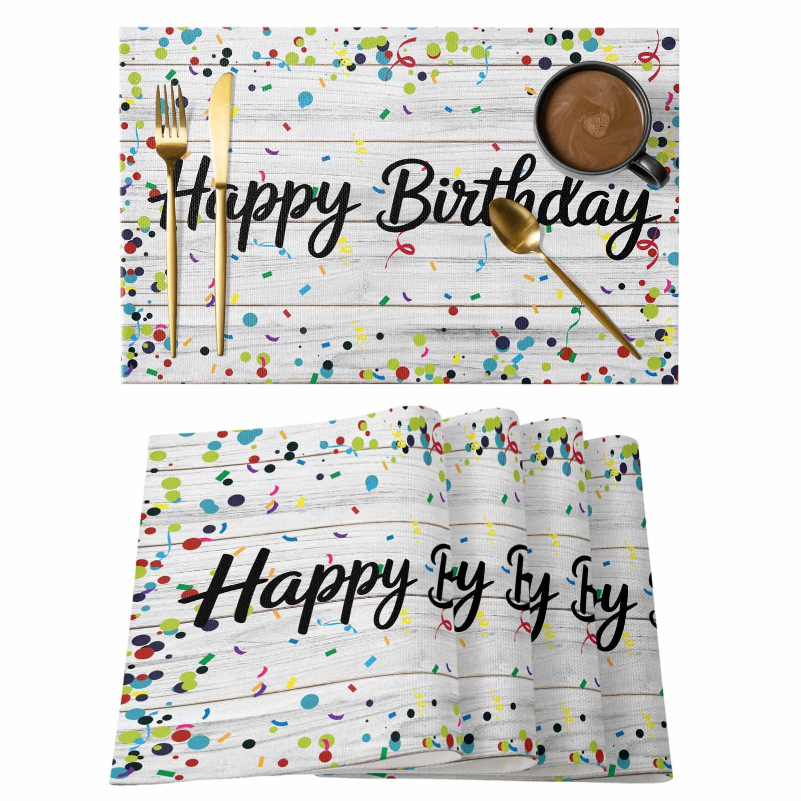 Birthday Placemats Set of 6, Colorful Confetti Ribbons Polka Dots ...