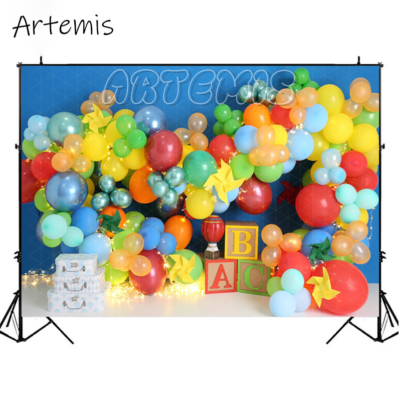 Birthday Portrait Photo Background Colorful Balloons Baby Shower Cake ...
