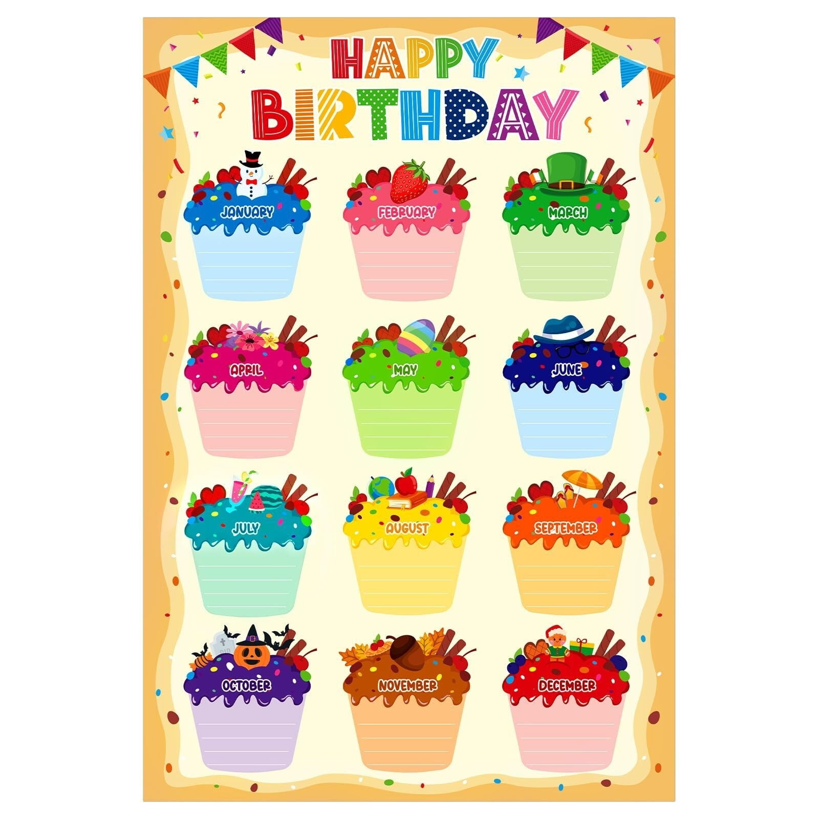 Birthday Poster Chart for Classroom-Cupcake Birthday Calendar for ...