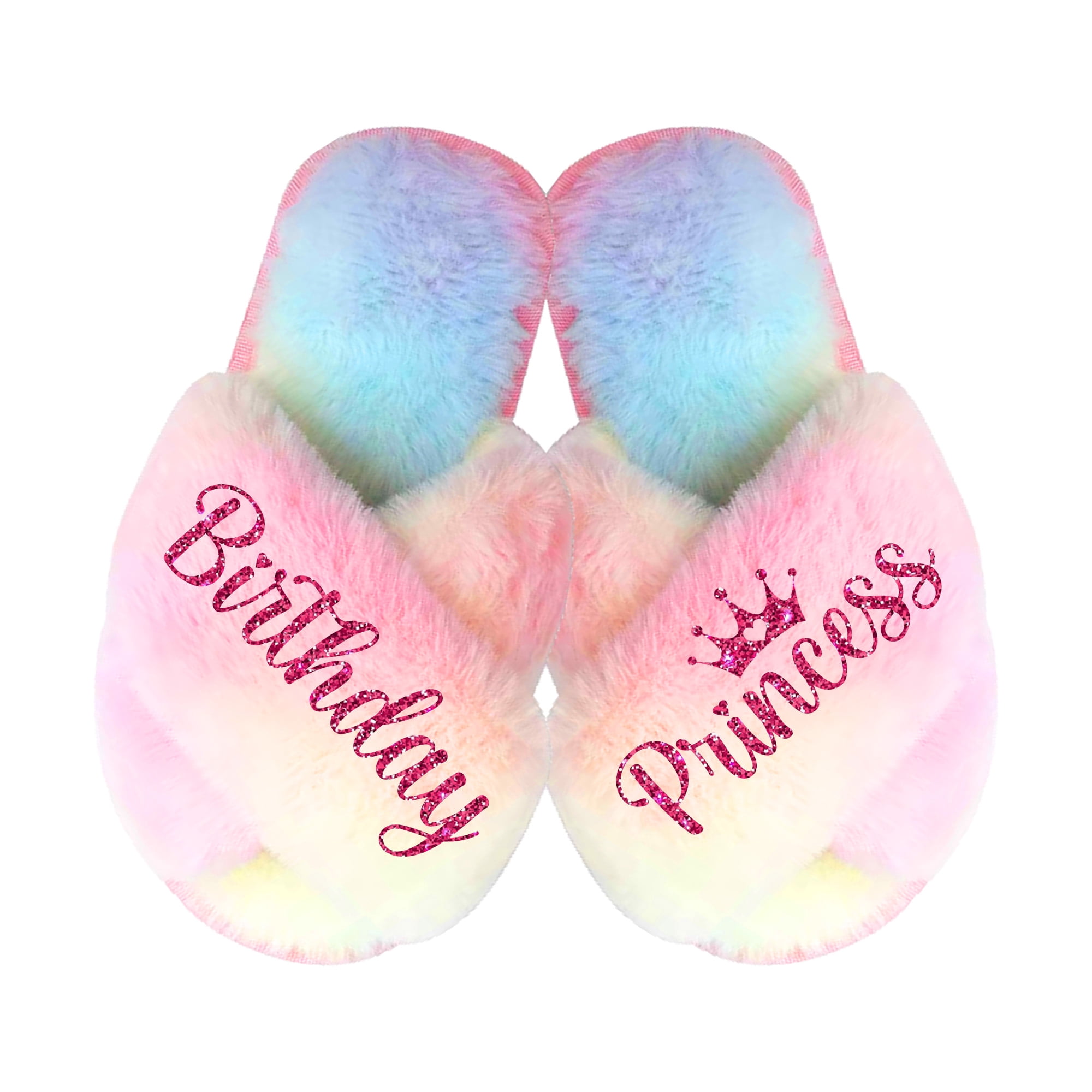 Birthday Princess Slippers - Fluffy Criss Cross Slippers for Girls ...