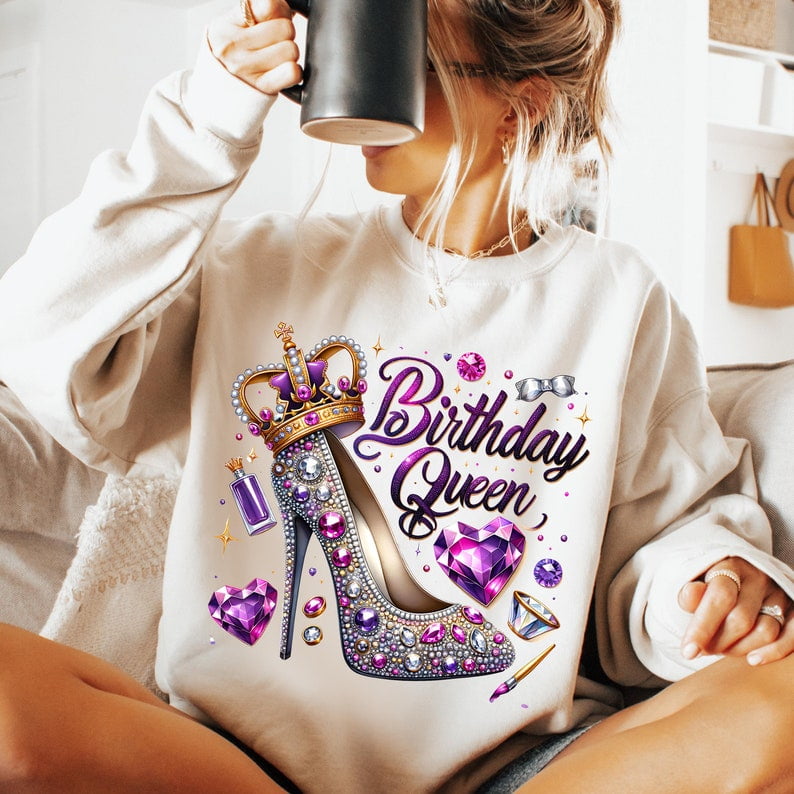 Birthday Queen Glitter Sweatshirt, Girly Crown Birthday Shirt, Party ...