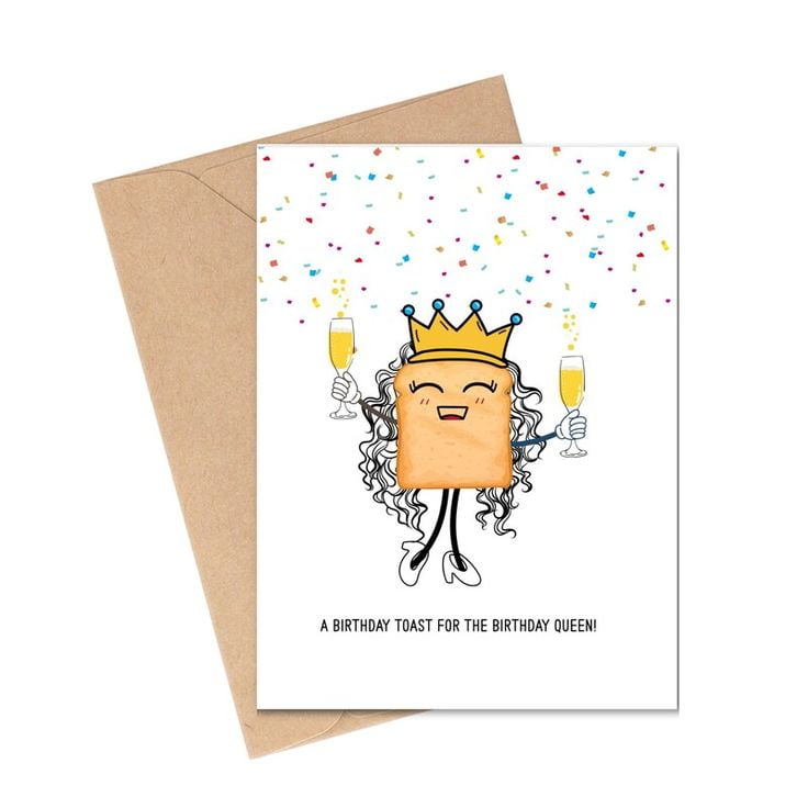 Birthday Queen Greeting Card - Fun Toasting Toast Illustration with ...