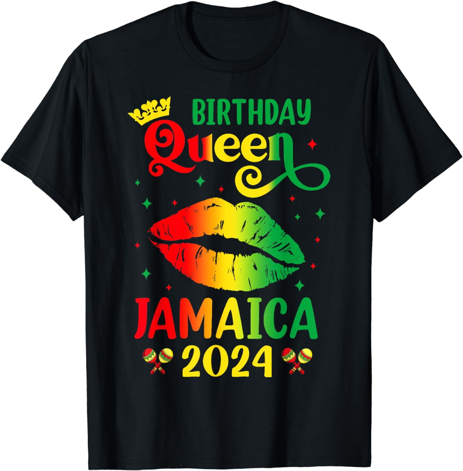 Birthday Queen Jamaica 2024 Girls Trip Party Jamaican Lips T-Shirt ...
