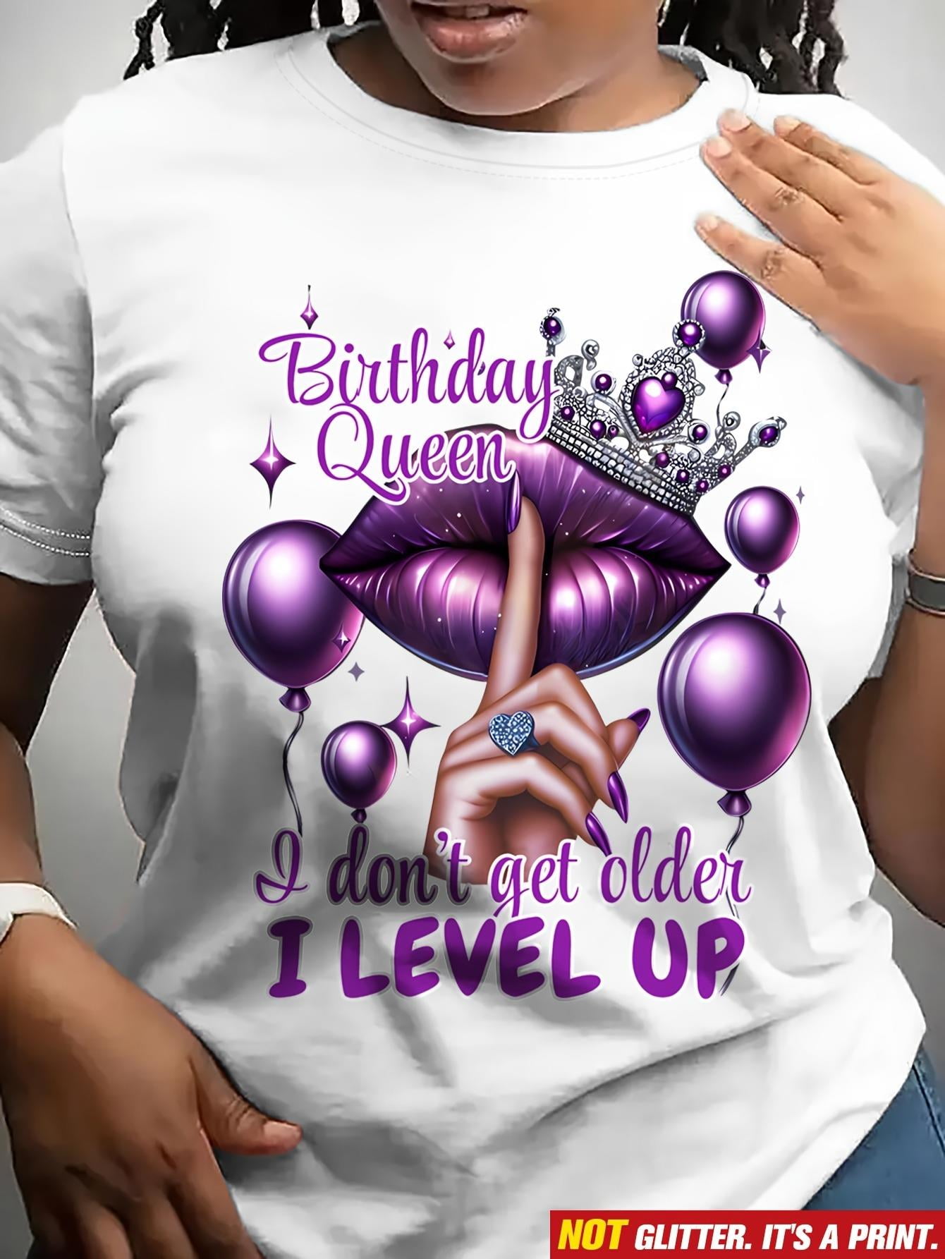 Birthday Queen Letter Print Women's Short Sleeve Crew Neck T-Shirt ...