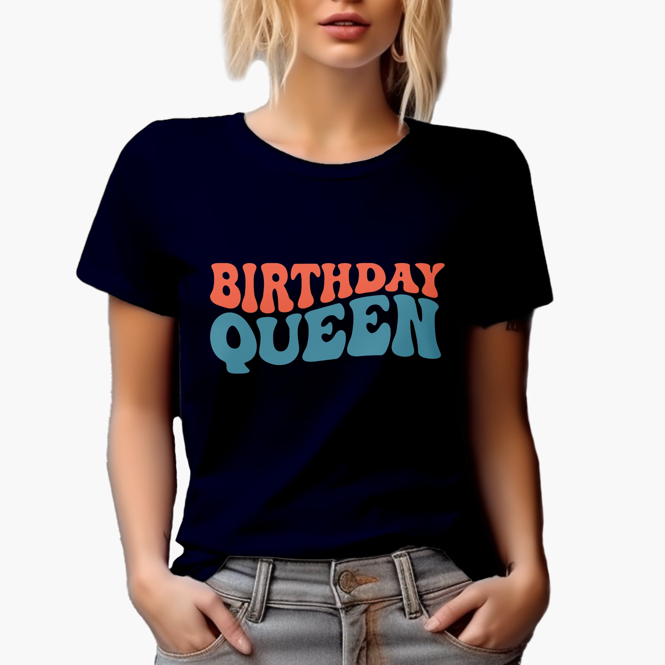 Birthday Queen, Party Themed, Groovy Retro Wavy Text Merch Gift, Navy ...