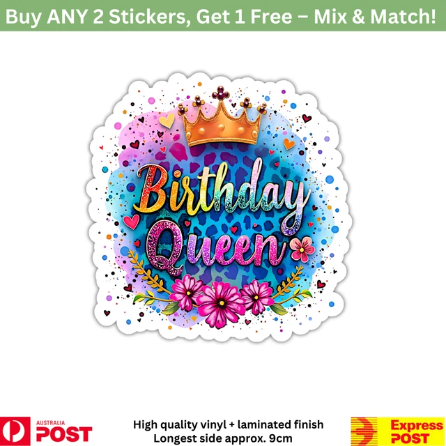 Birthday Queen With Gold Crown And Roses Glam Party Sticker Phone Decal ...