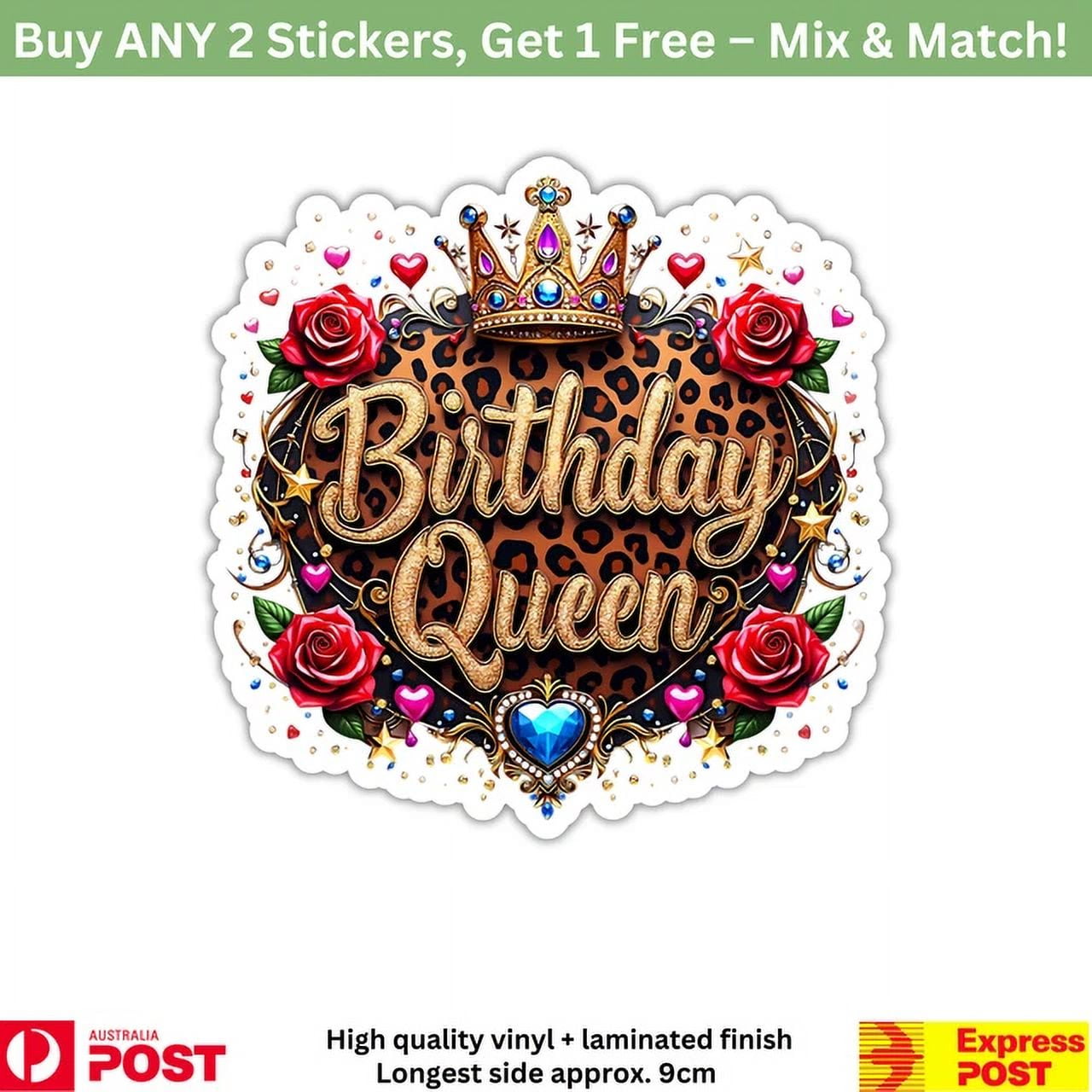 Birthday Queen With Leo.Pard Crown Diva Party Gift Sticker Phone Decal ...