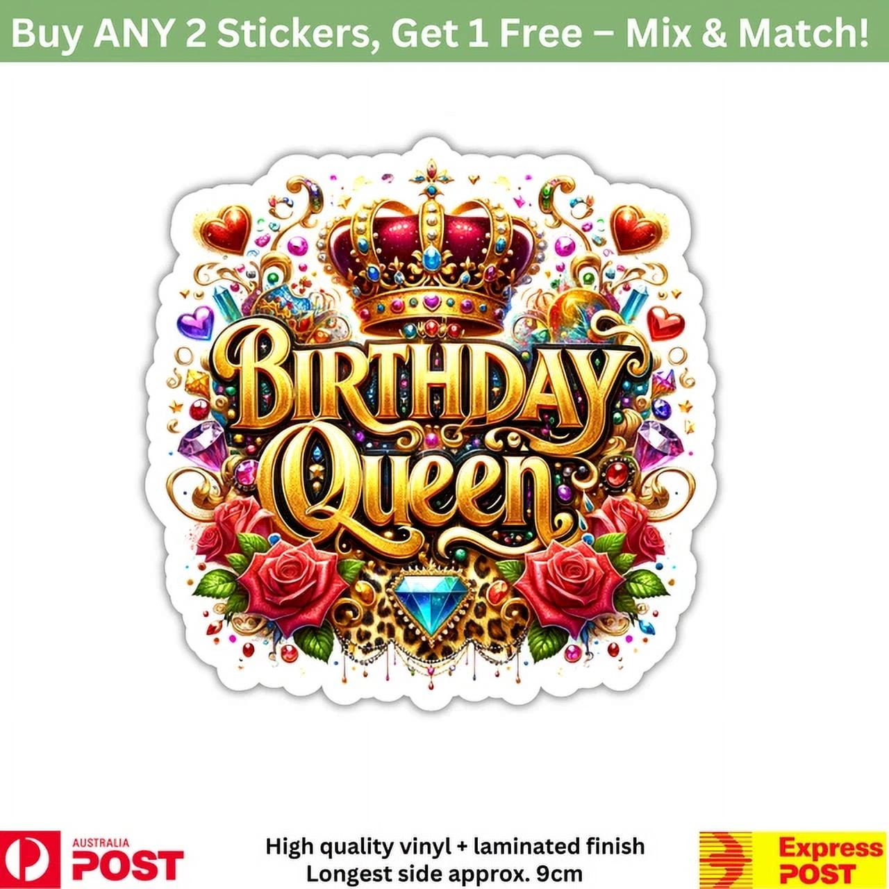 Birthday Queen With Leo.Pard Crown Diva Party Gift Sticker Phone Decal ...