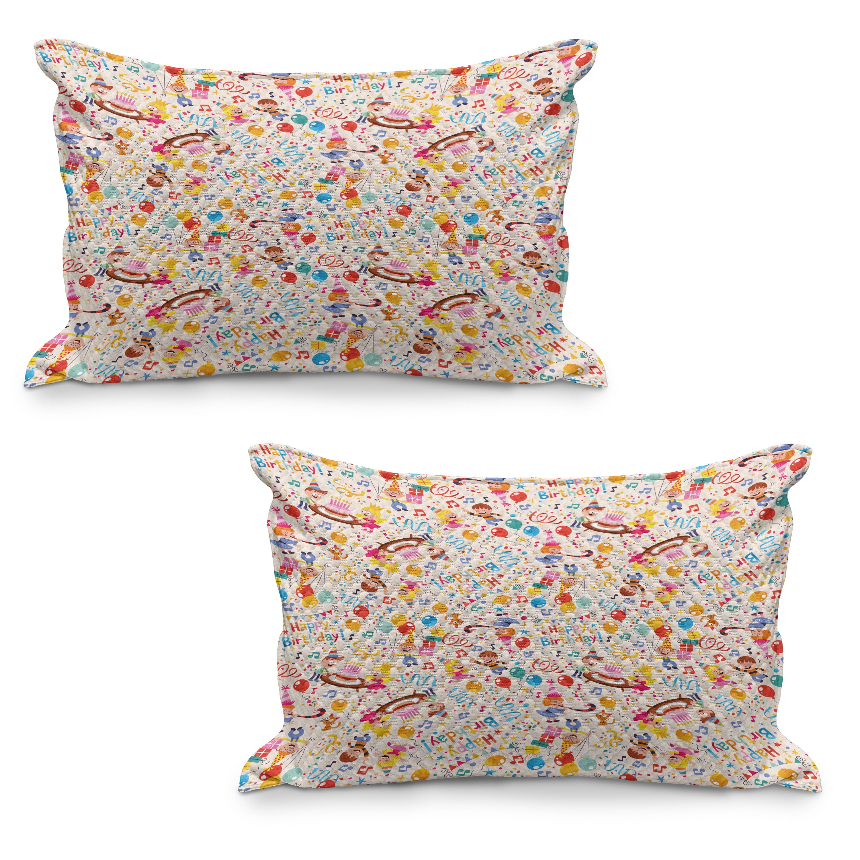 Birthday Quilted Pillowcover Set of 2, Celebration Theme Balloons ... Birthday Quilted Pillowcover Set of 2, Celebration Theme Balloons ...