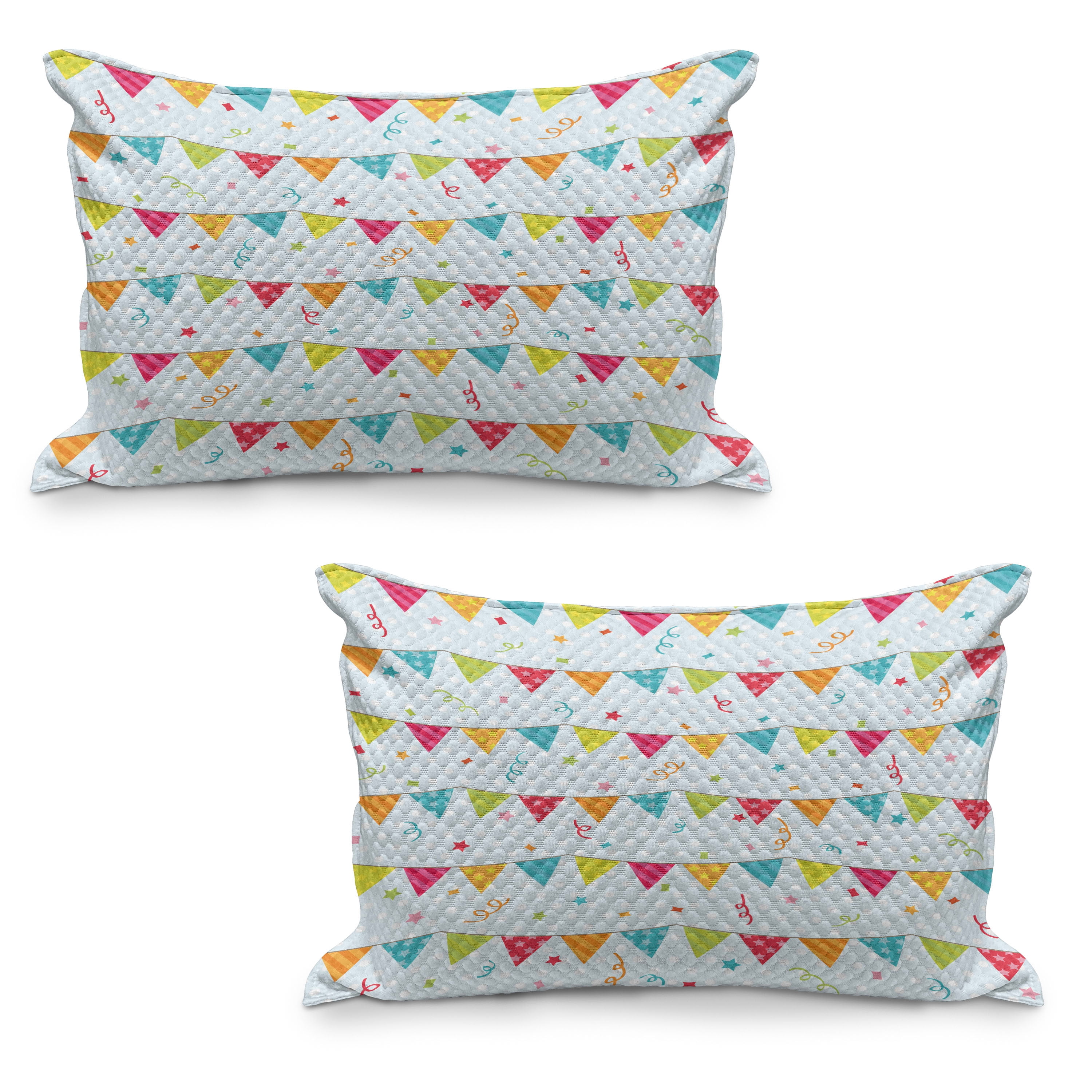Birthday Quilted Pillowcover Set of 2, Colorful Triangular Party Flags ...