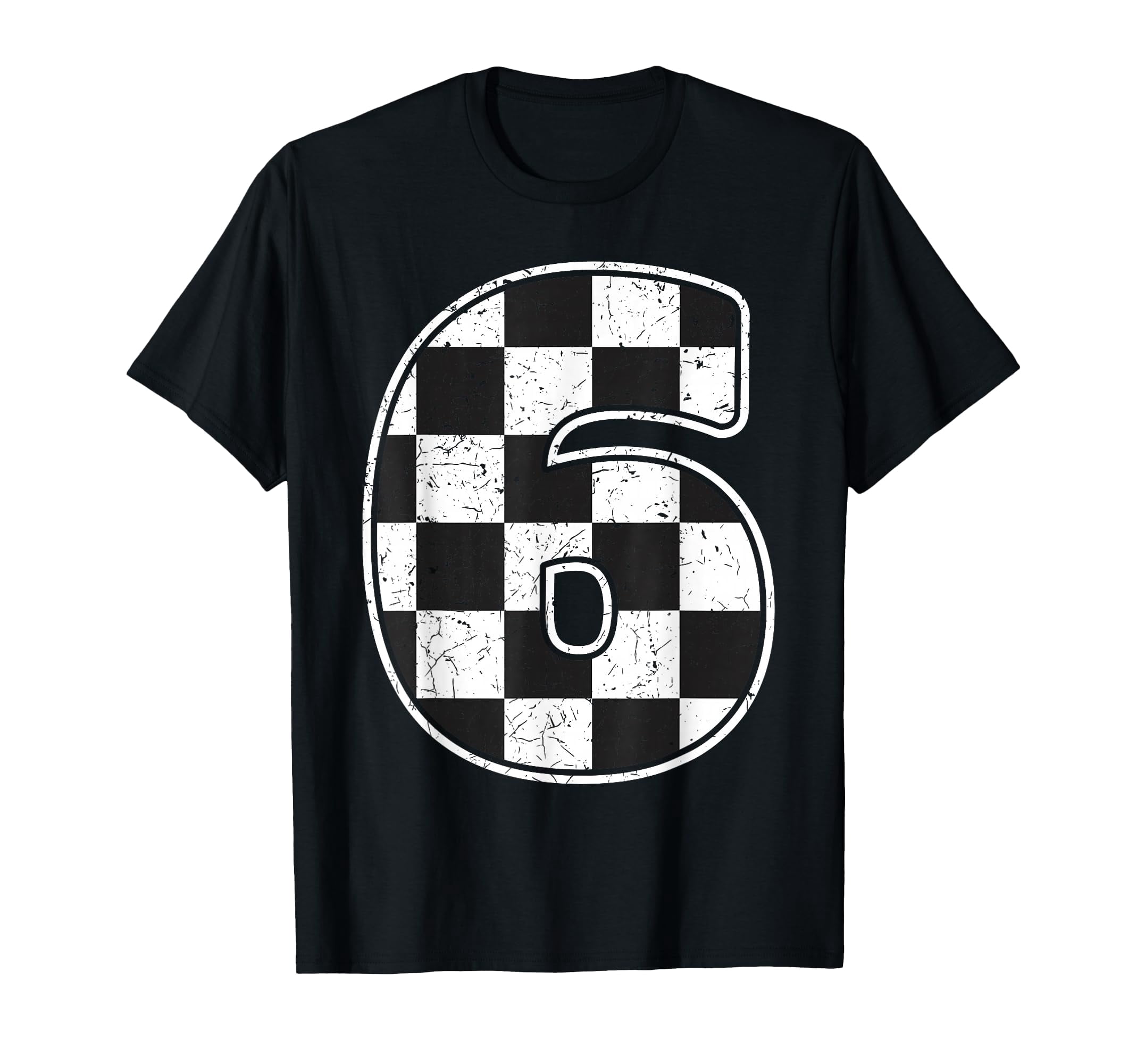 Birthday Race Car Number 6 T-Shirt - Distressed Checkerboard Design for ...