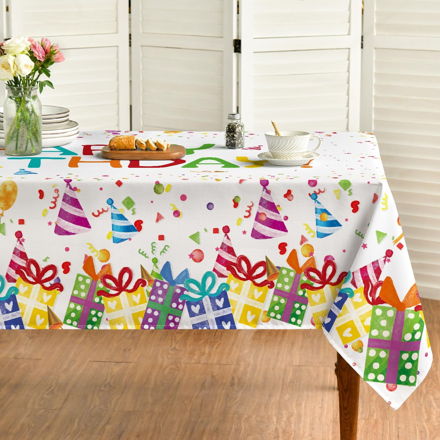 Birthday Rectangular Tablecloth 60×84 Inch, Happy Birthday Balloon ...